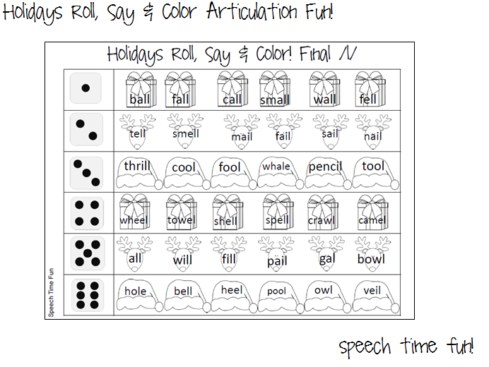 Holidays Roll, Say & Color Articulation Fun! (AND GIVEAWAY!) - Speech ...
