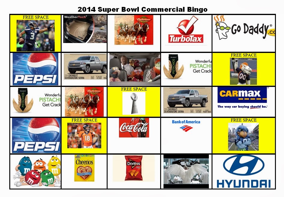 Working Mom Wonders: 2014 Super Bowl Commercial Bingo Cards
