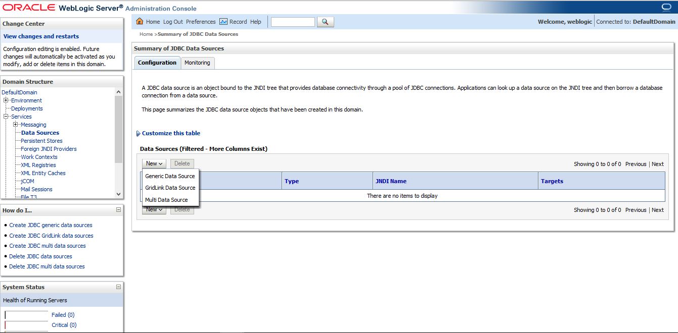 How to create a DataSource in WebLogic Server 11g console. - TechSupper How to create a DataSource in WebLogic Server 11g console. - TechSupper