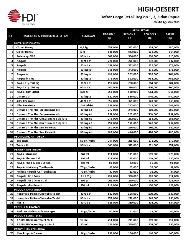 DAFTAR HARGA PRODUK HDI - HDI HIGH DESERT INDONESIA