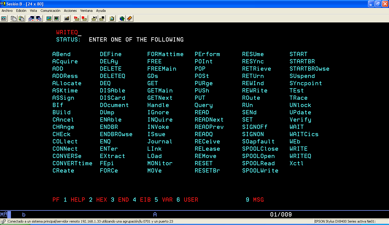 Universo Cobol: Transacción CECI para ejecución de comandos CICS (y 2)
