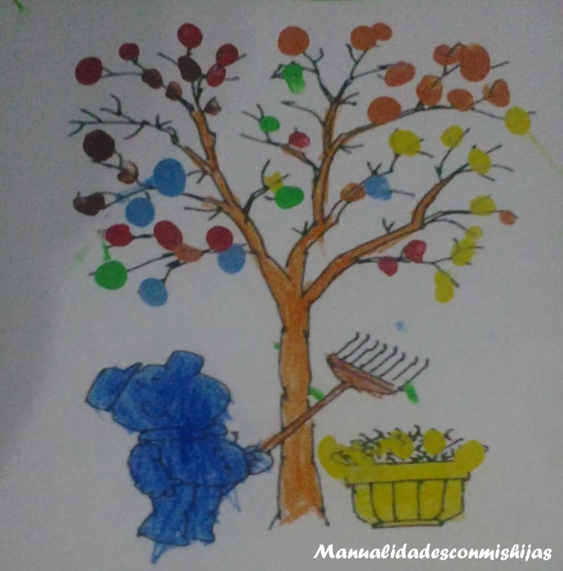 Manualidades con mis hijas: Árbol de otoño con pintura de dedos