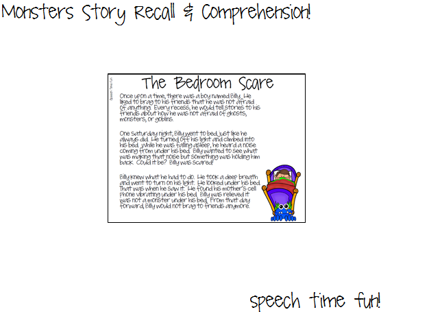 Monsters Story Recall & Comprehension - Speech Time Fun: Speech and ...