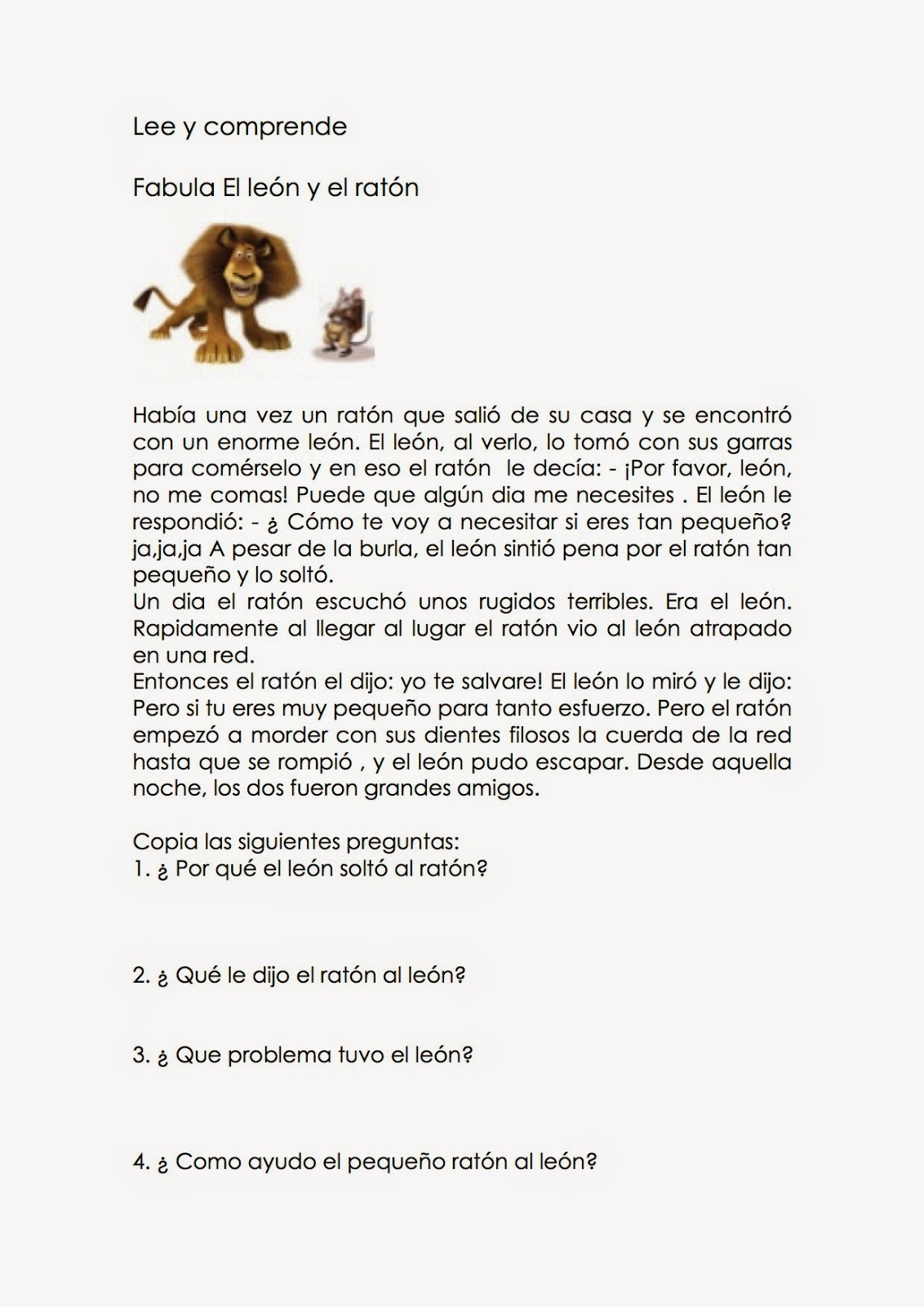 Atrevete a...pensar por ti mismo!!!: lectura de comprension El leon y ...