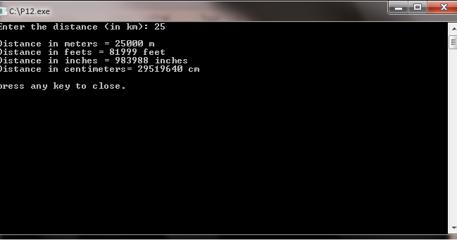 The distance between two cities (in km.) is input through the keyboard. Write a program to ...