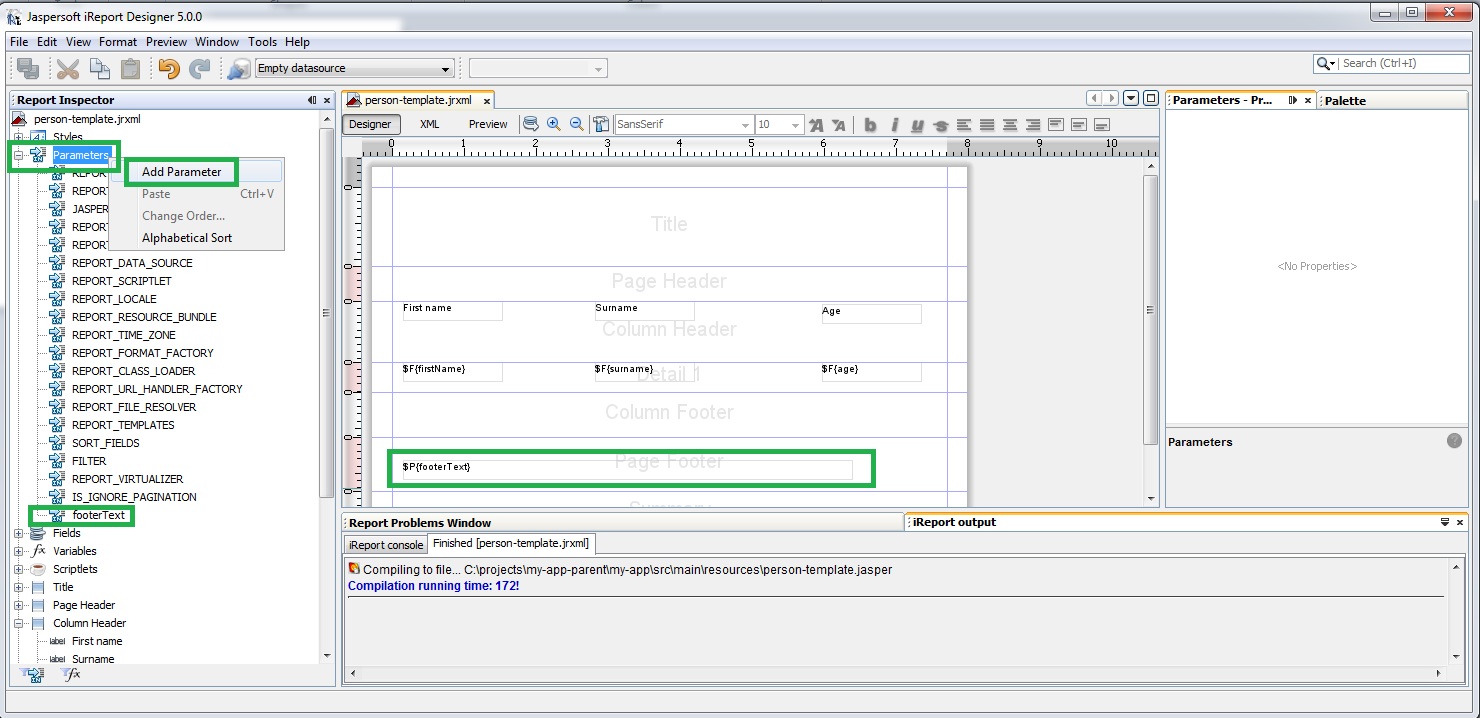 JasperReports tutorial pass parameters