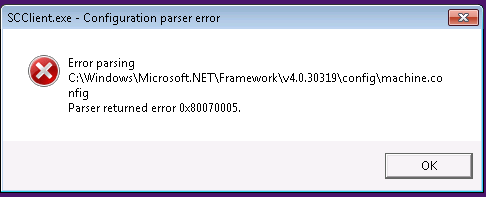 Venu Singireddy's blog: Error parsing Microsoft.Net machine.config Parser returned error 0x80070005