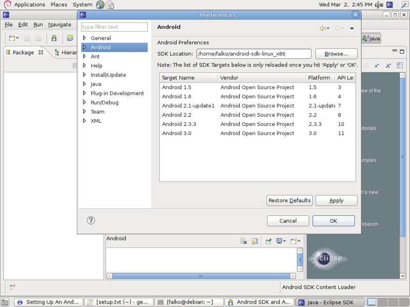 Środowisko developerskie Android z Eclipse, Android SDK oraz PhoneGap – Debian Squeeze ...