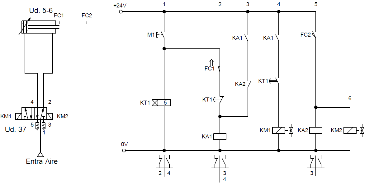 salida y entrada de un cilindro de doble efecto mediante una electroválvula 5/2