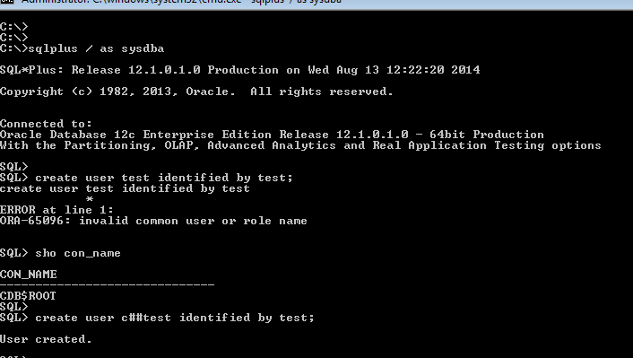 ORA-65096: invalid common user or role name in Oracle 12c