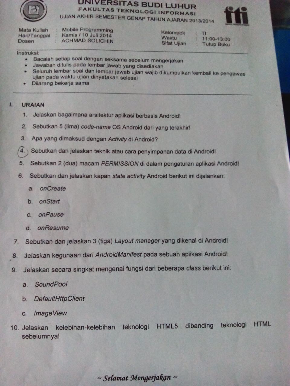 Sesi UAS Mobile Programming (Soal) ~ Share Knowledge