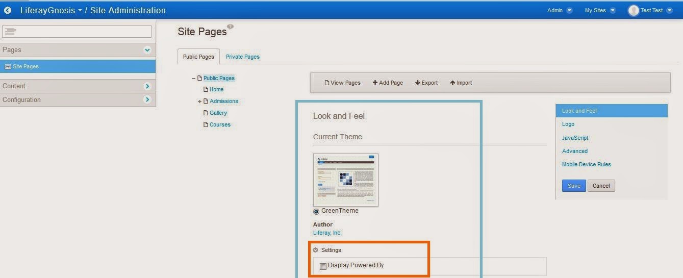 Liferay Gnosis: THEME CONFIGURABLE SETTINGS FOR SITE ADMINISTRATORS