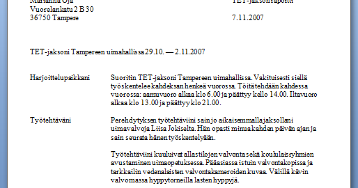 Kieli ja kirjallisuus: Työharjoitteluraportti