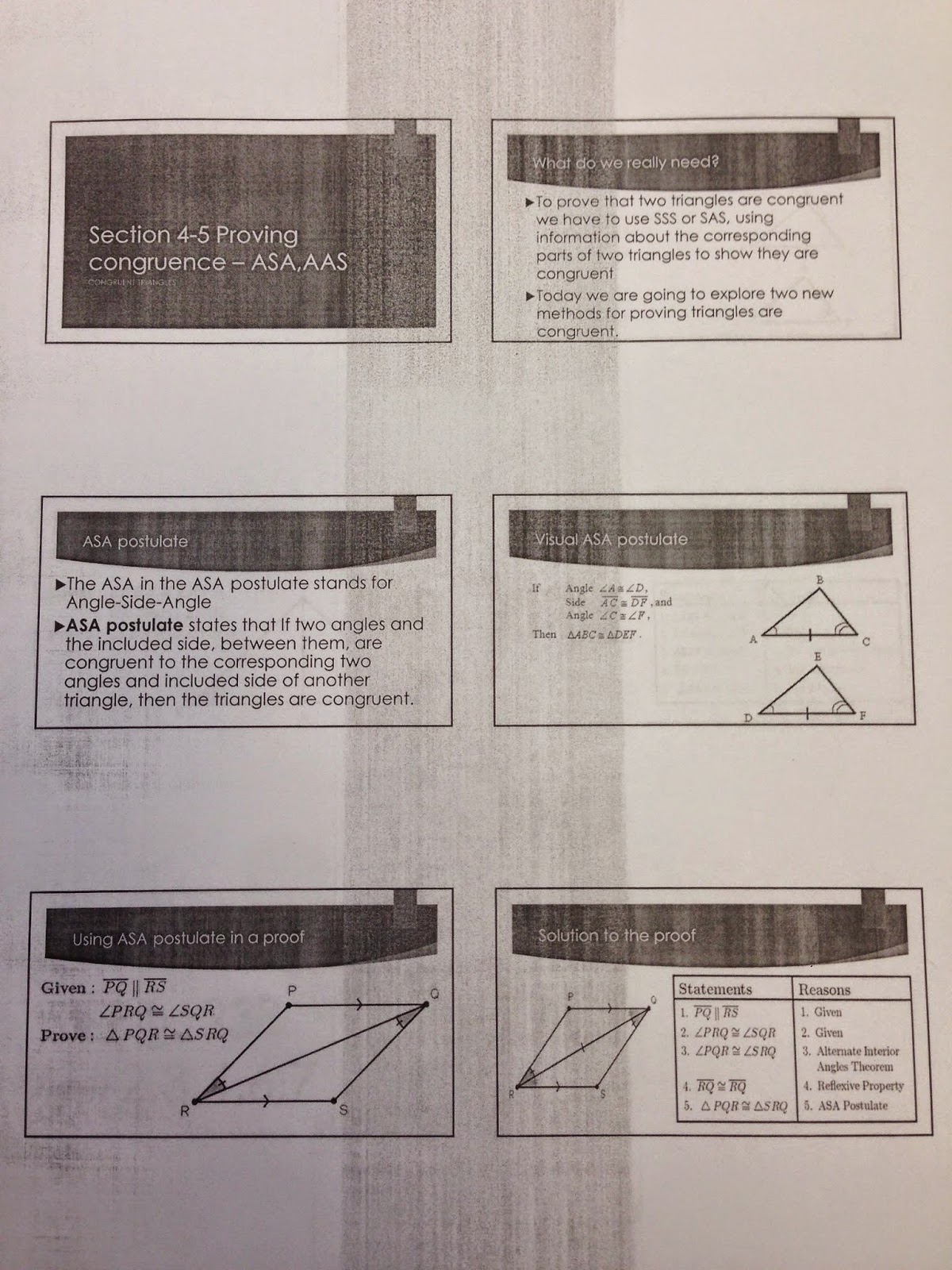 Honors Geometry - Vintage High School: Section 4-5 Proving congruence ...