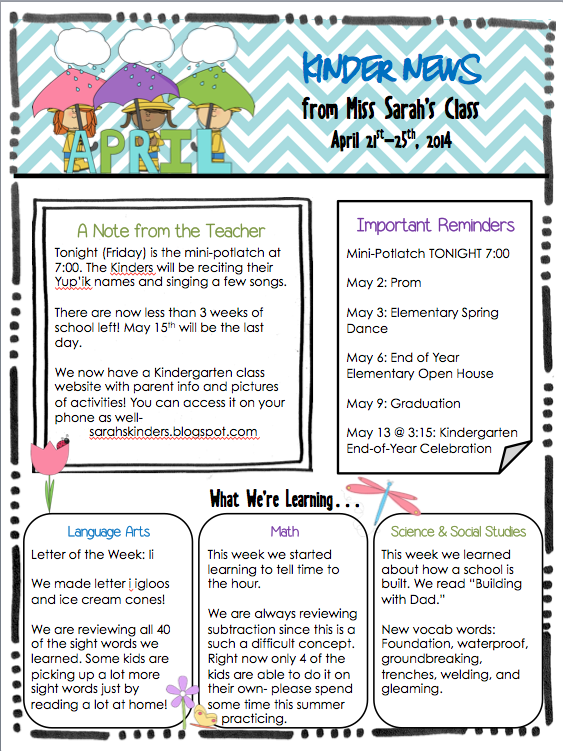 Kindergarten: April 25 Newsletter