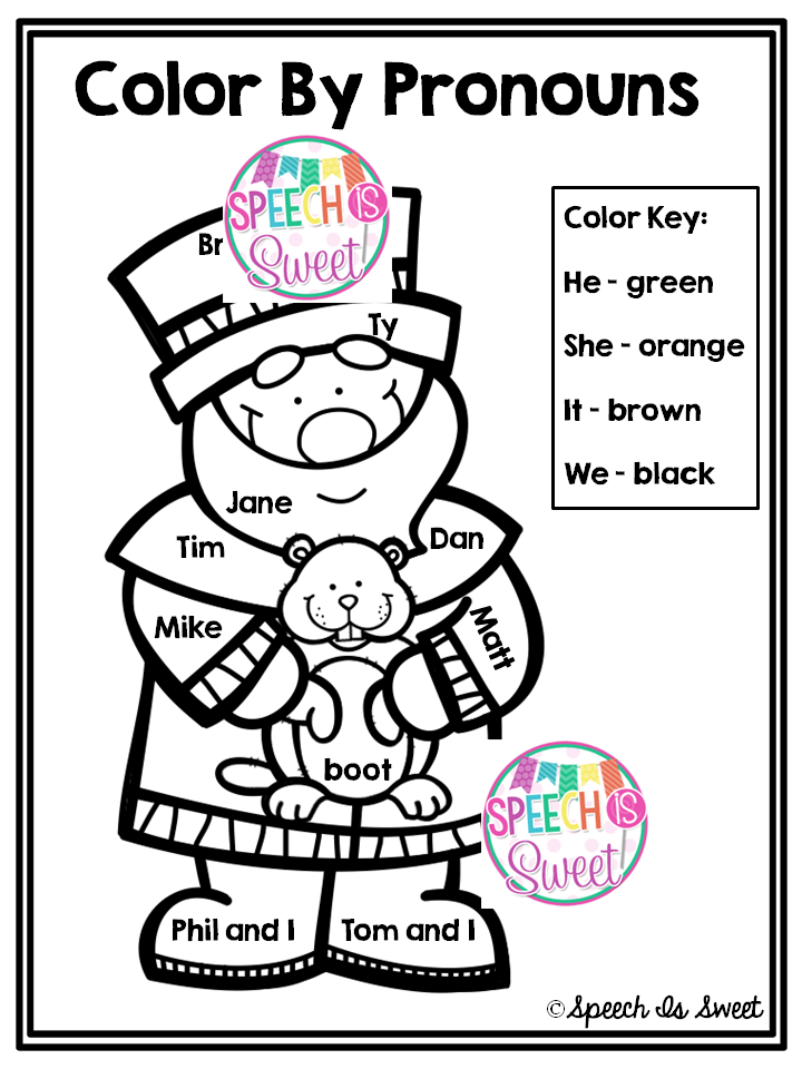 Speech is Sweet: Color By Pronouns: Groundhog's Day FREEBIE!