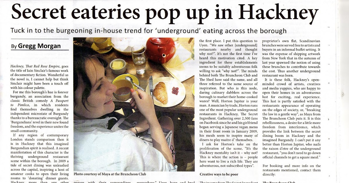 ferdiesfoodlab - London Supper Club - Battersea: Hackney Citizen Article By Gregg Morgan