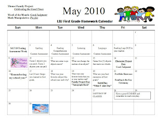 Lyndon Baines Johnson Elementary School : First Grade May Homework Calendar