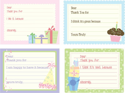 susan fitch design: Birthday Thank You Notes For Kids