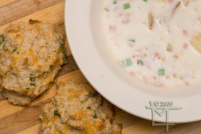 Clam Chowder and Easy Garlic Cheddar Biscuits - Evolving Motherhood
