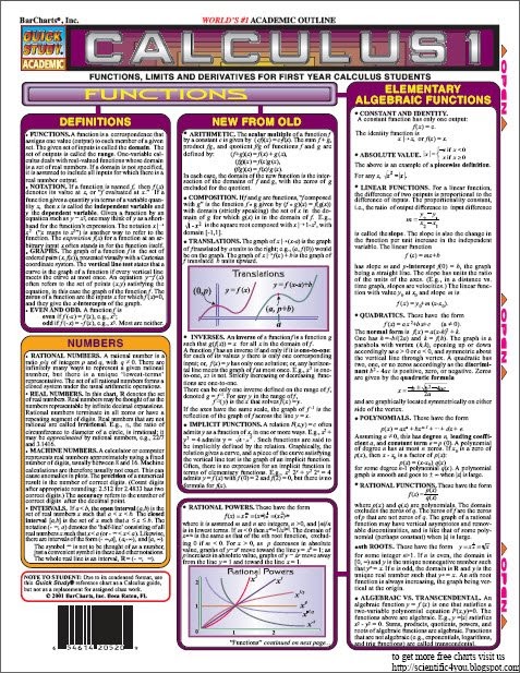 Download Free Book Series: BarCharts QuickStudy Calculus Vol 1