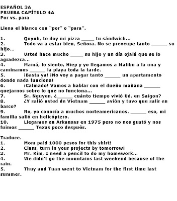 Mr. Kim Spanish 3: CHEAT SHEET/ POR and PARA QUIZ