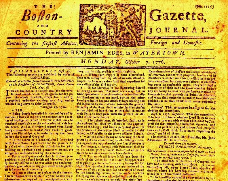 The Woodcrest Journal: Boston Gazette- October 7 1776.