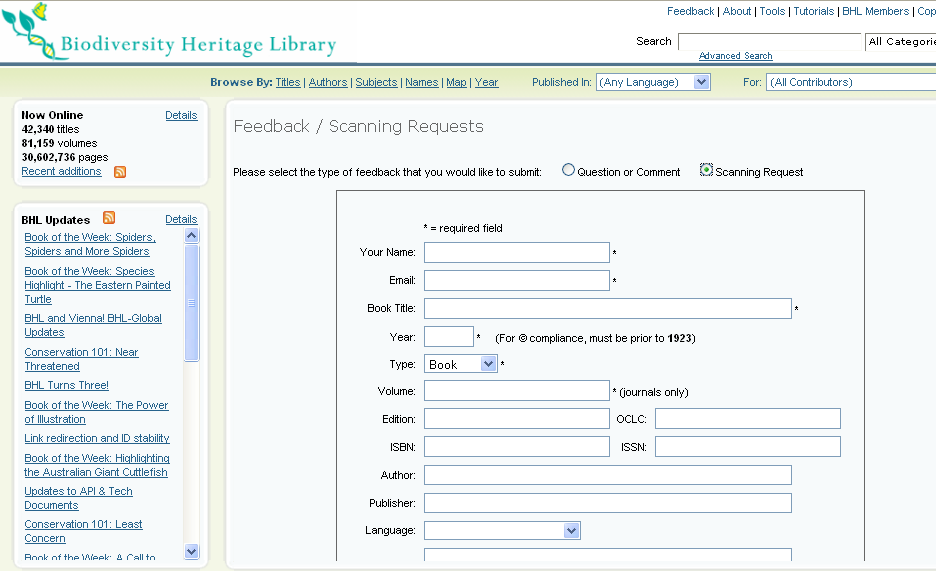 Biodiversity Heritage Library: New Feature: User-Submitted Requests for ... Biodiversity Heritage Library: New Feature: User-Submitted Requests for ...