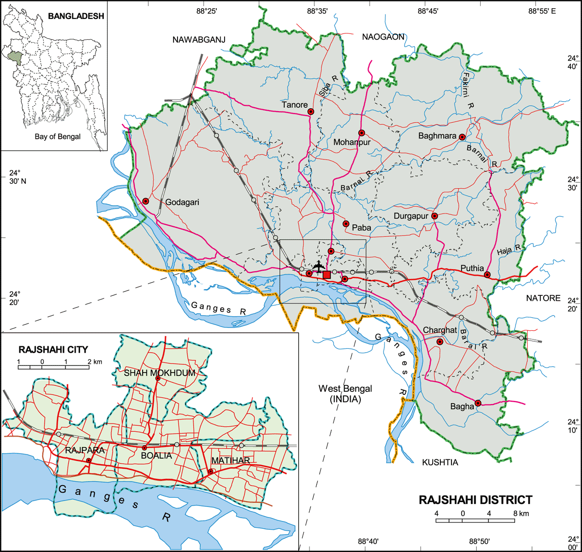 Maps of Bangladesh: Political Map of Rajshahi District