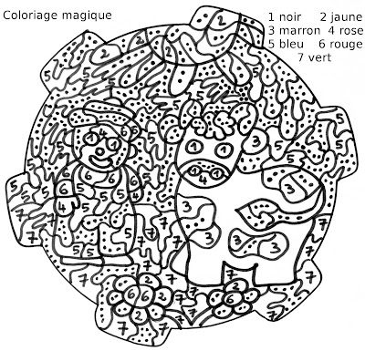 Maternelle: Coloriage magique : le fermier et sa vache