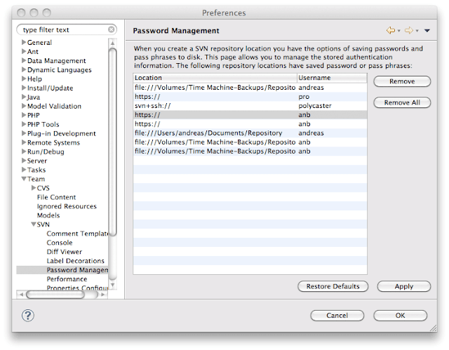 Andreas Baumgart: How to change saved passwords in Eclipse Subversion Team Provider