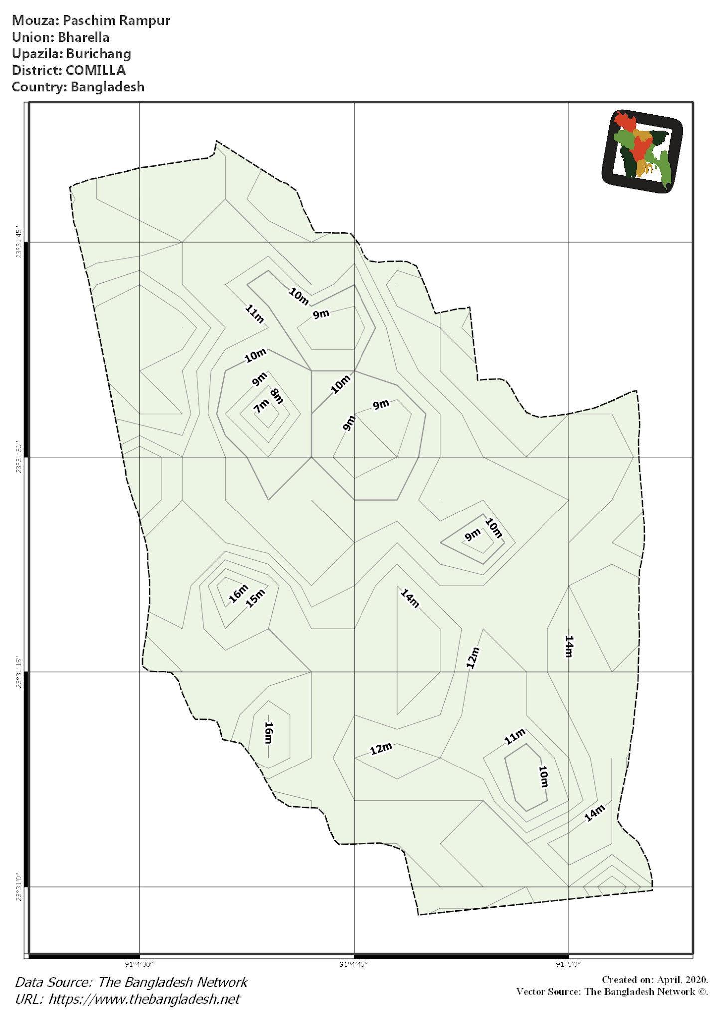 Map of Paschim Rampur Mouza, Burichang, Comilla