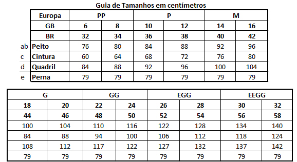 LaMode Europa: Guia de Tamanhos