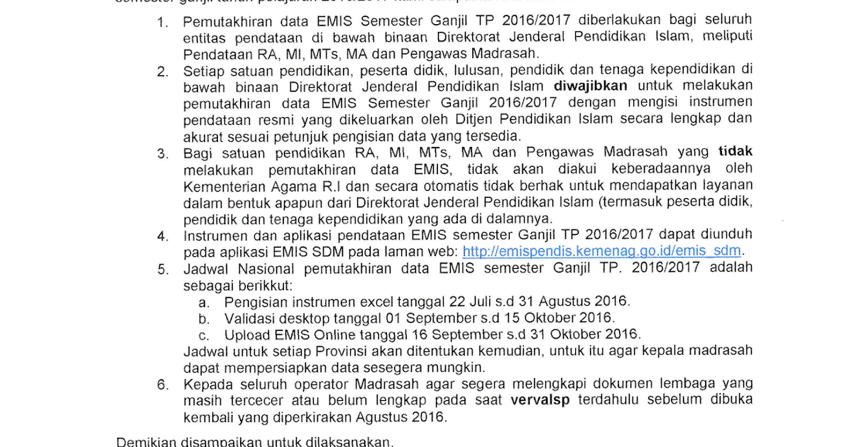Pendidikan Madrasah Bengkalis: PEMUTAKHIRAN DATA EMIS TP 2016/2017