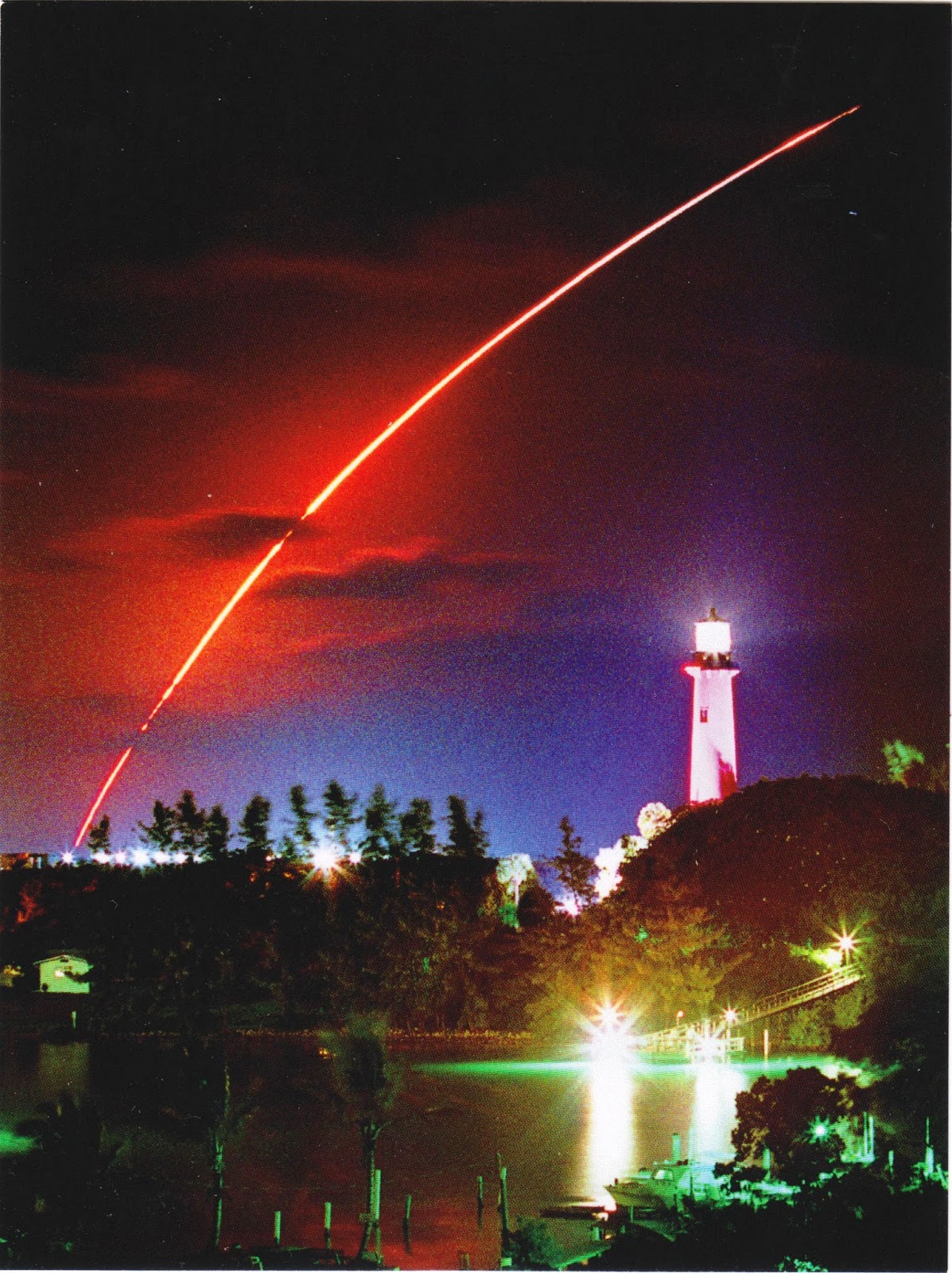 One Postcard a Day: Space Shuttle Endeavour Soars over Jupiter Lighthouse