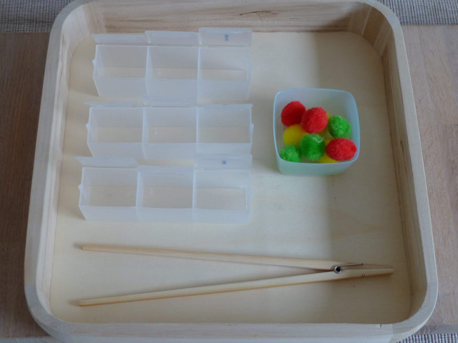 Family FECS: Montessori Activity: Sorting Pom Poms with Cheat-Chopsticks