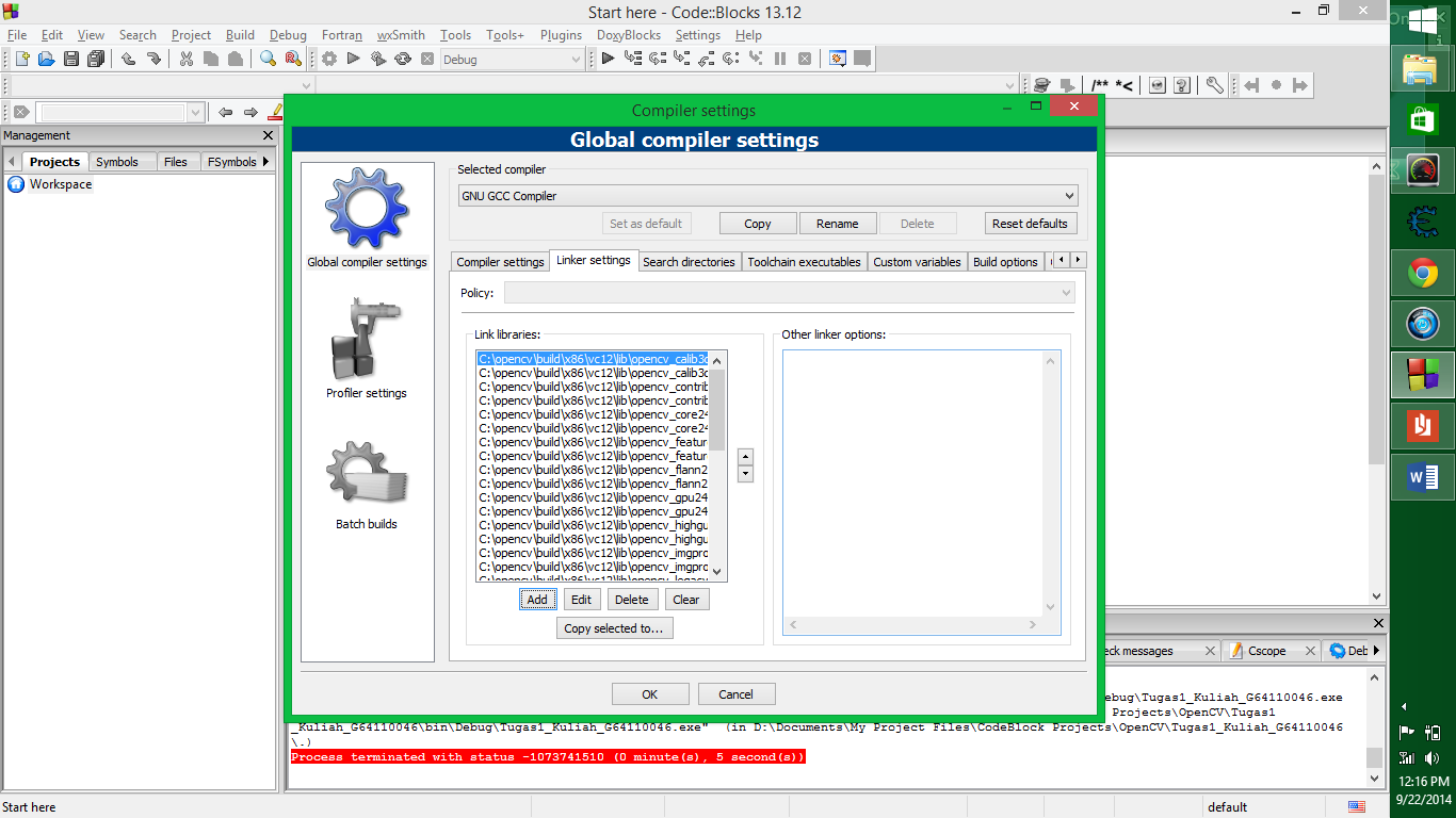 Males Terbiasa Setting Opencv Pada Codeblock