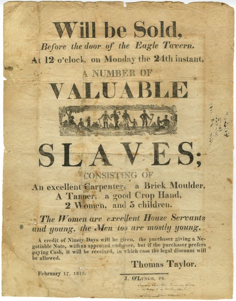 US Slave: Virginia Slave Sale 1812