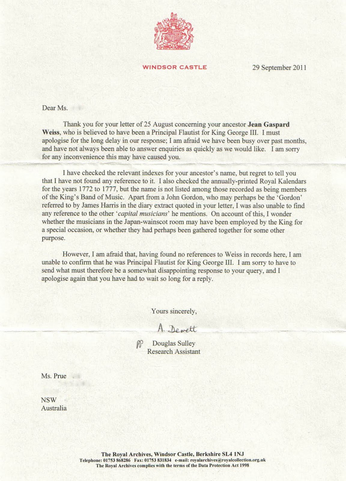 Becoming Prue: A letter from the Queen