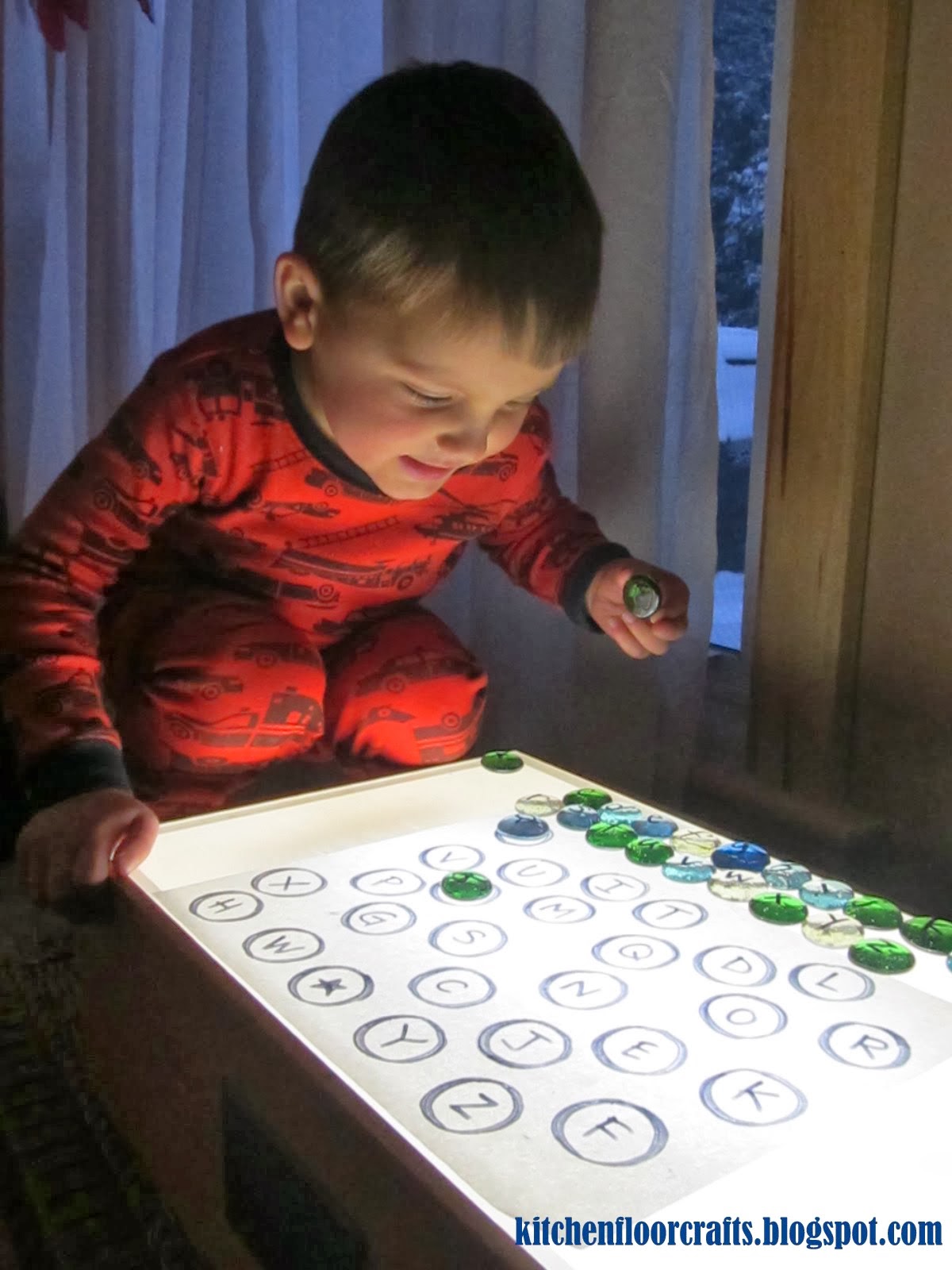 Kitchen Floor Crafts: Light Table Letter Match