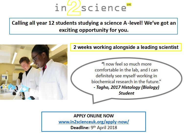 Cheney School Sixth Form Blog: In2Science