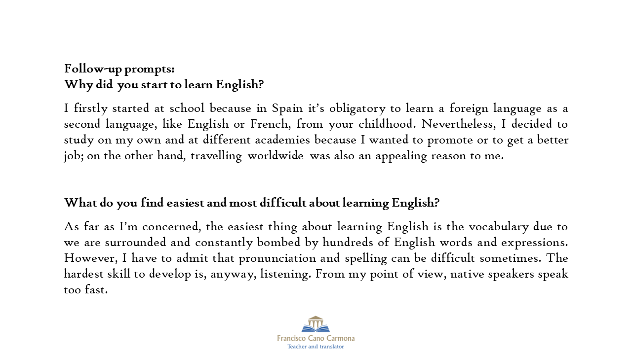 Estantes en el aula: Presentación: "Let's answer some personal ...