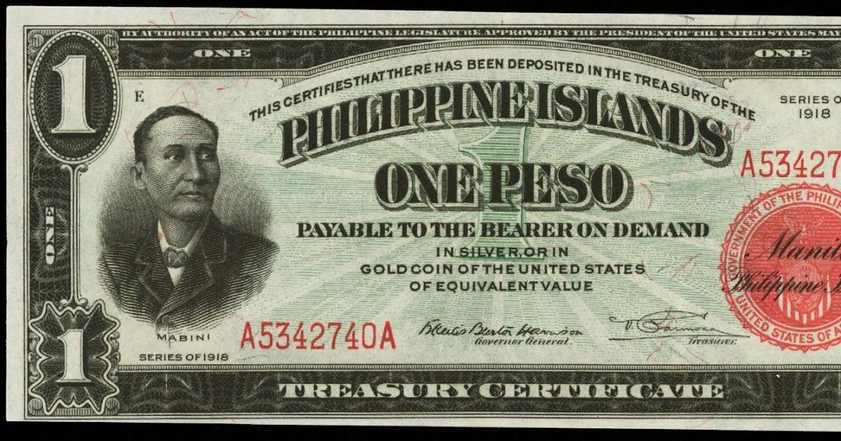 Philippine Islands One Peso Treasury Certificate 1918|World Banknotes ...