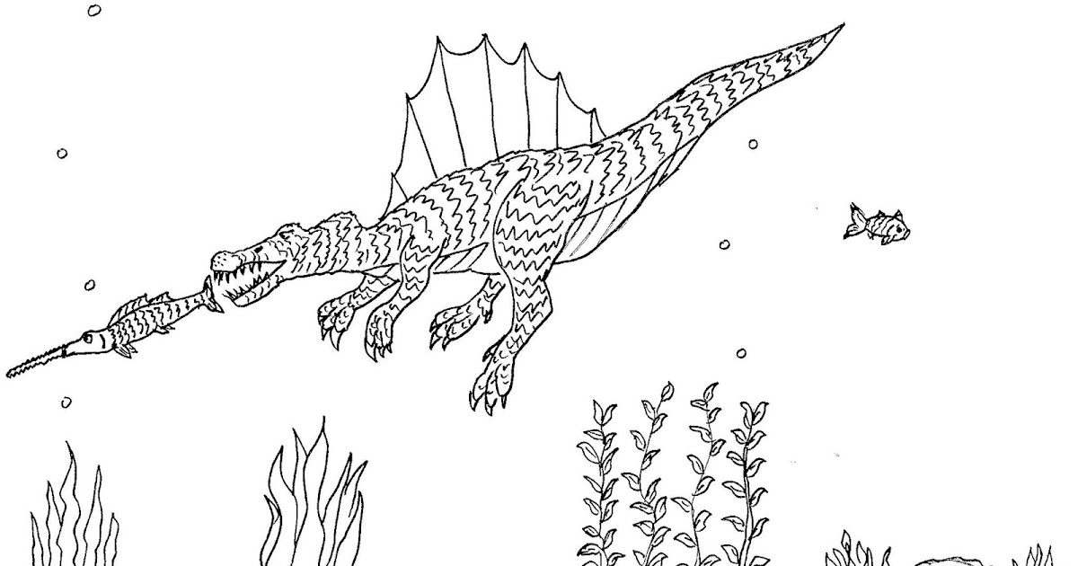 Robin's Great Coloring Pages: Spinosaurus Fishing for Sawfish