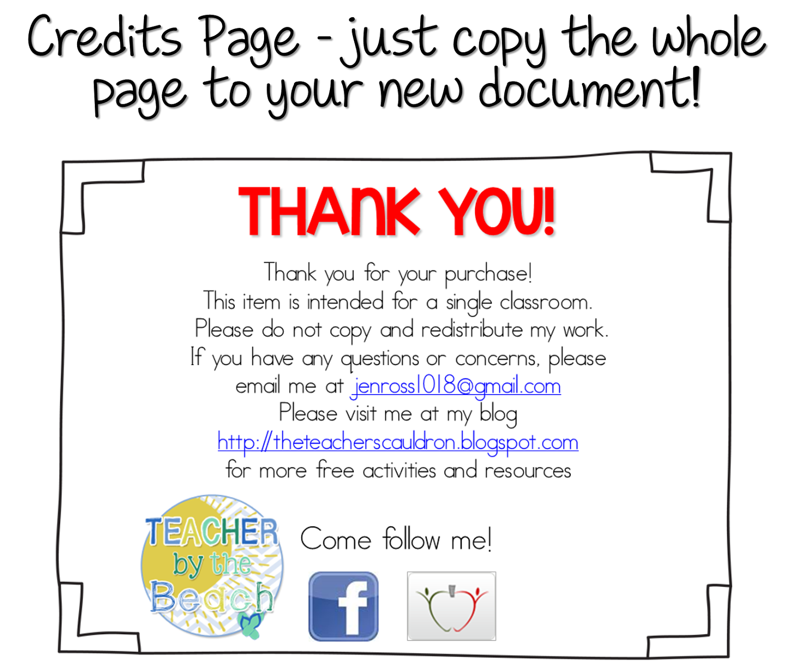 Hyperlinked Credits Page - Teacher by the Beach