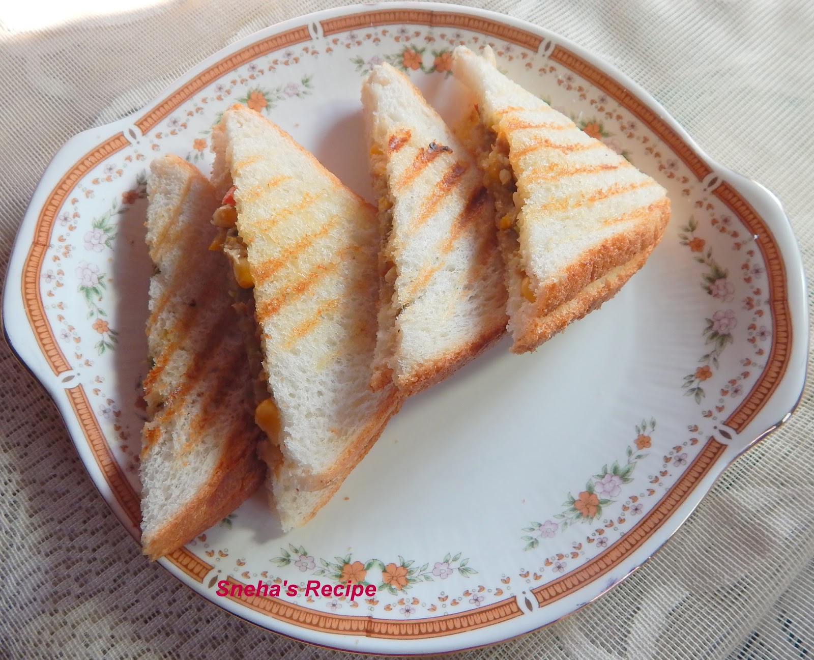 Corn Cheese Sandwich - Sneha's Recipe