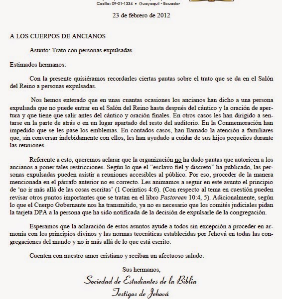 CARTAS JW: Expulsados.