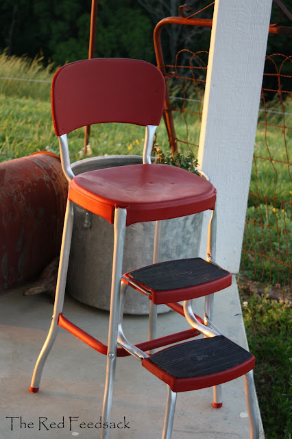 The Red Feedsack: The Little Red Stool (ready for its new home!)