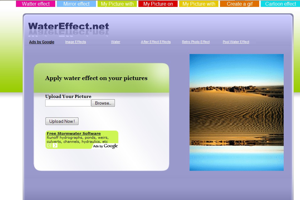 List of Free Online Photo Image Editor and Effects: Water Effect