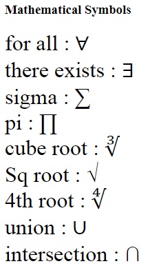 Mathematical Symbols in HTML ~ CSPrograms4u